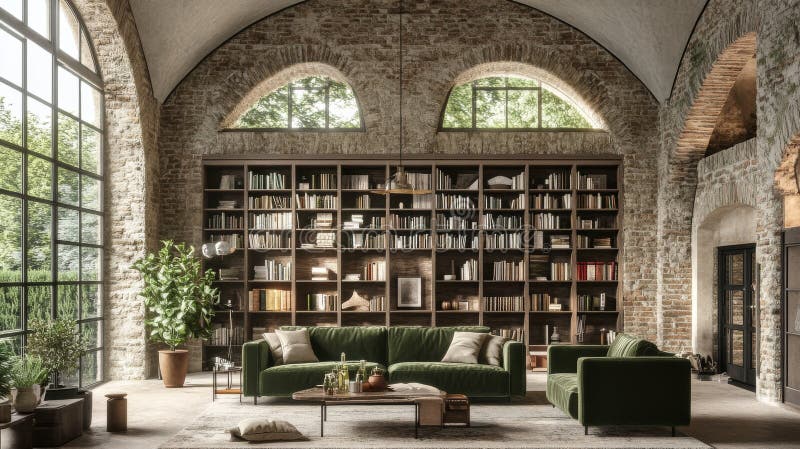 Green Modular Sofa Highlighted in an Industrial Loft Living Room Design ...