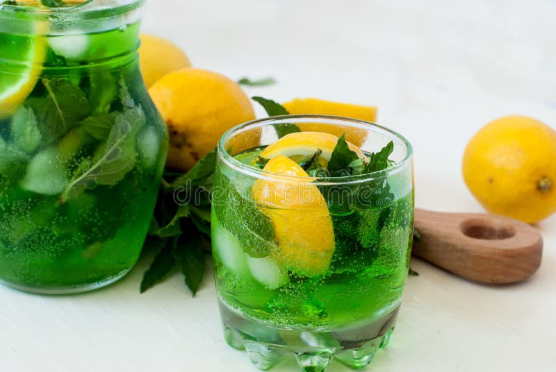 Green Mojito Cocktail with Ice and Mint Stock Image - Image of greenery ...