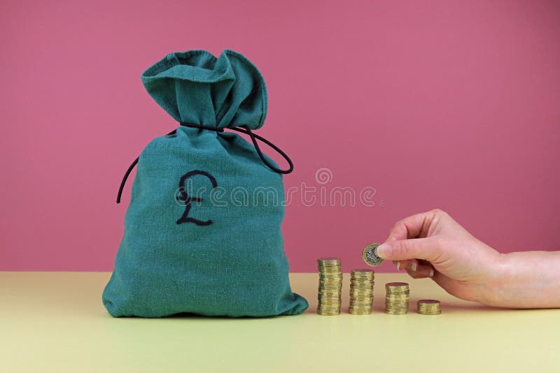 Green Money Bag with a Pound Sign. Stock Image - Image of savings ...