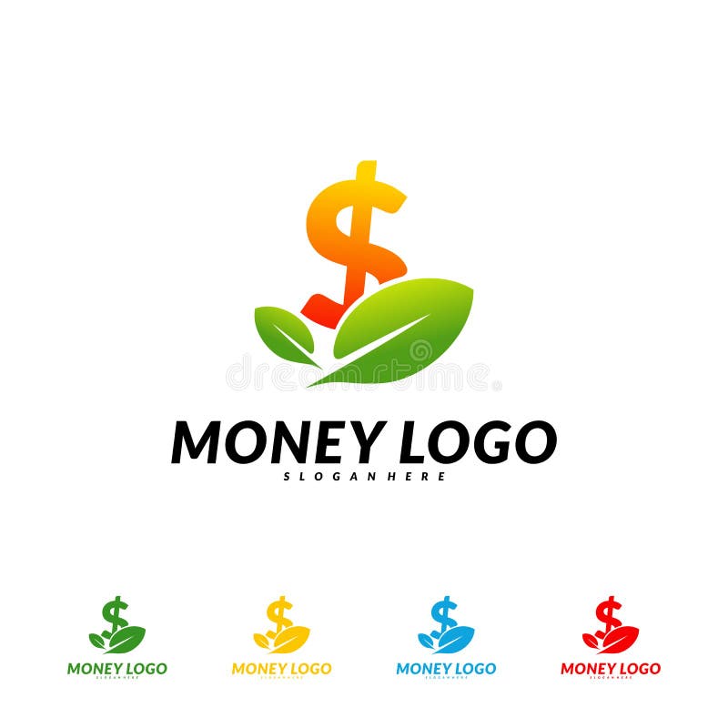 Green Money Logo Design Concept Vector. Coin with Leaf Logo Template ...