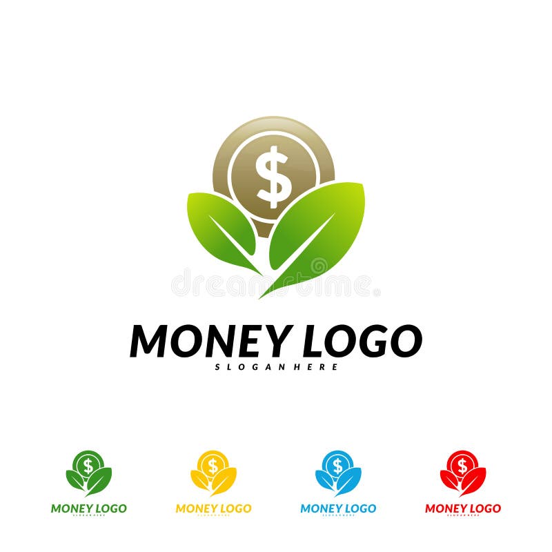 Green Money Logo Design Concept Vector. Coin with Leaf Logo Template ...
