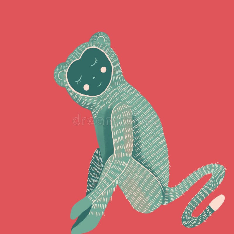 Green Monkey on a Red Background Stock Illustration - Illustration of ...