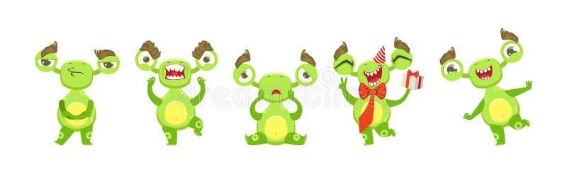 Green Monster Creature Engaged in Different Activity Vector Set Stock ...