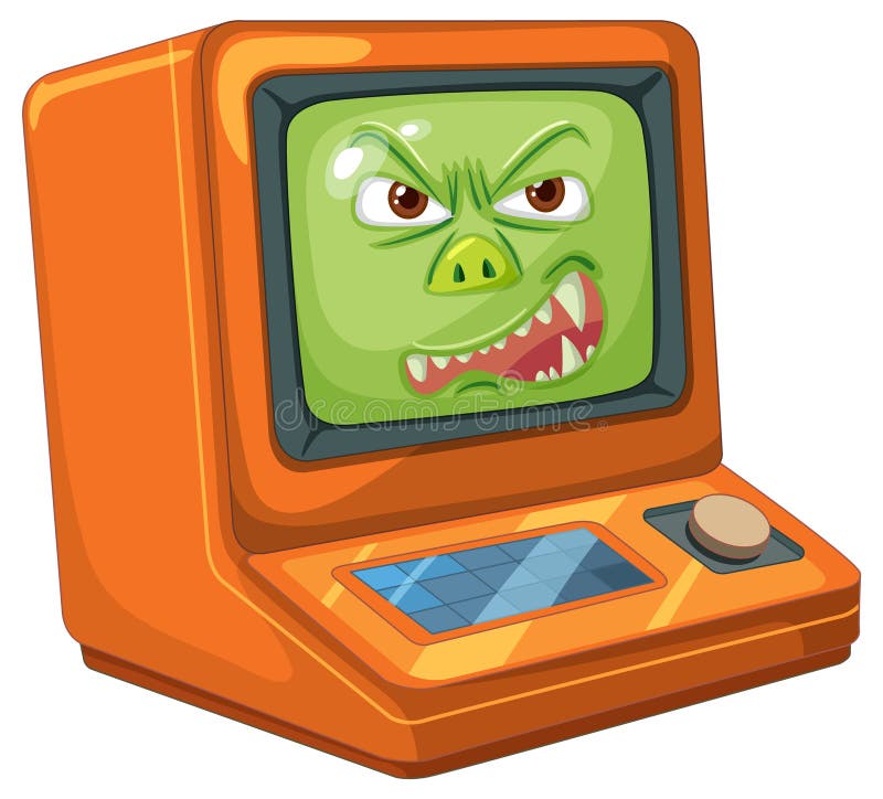 A Green Monster Inside an Orange Computer Stock Vector - Illustration ...