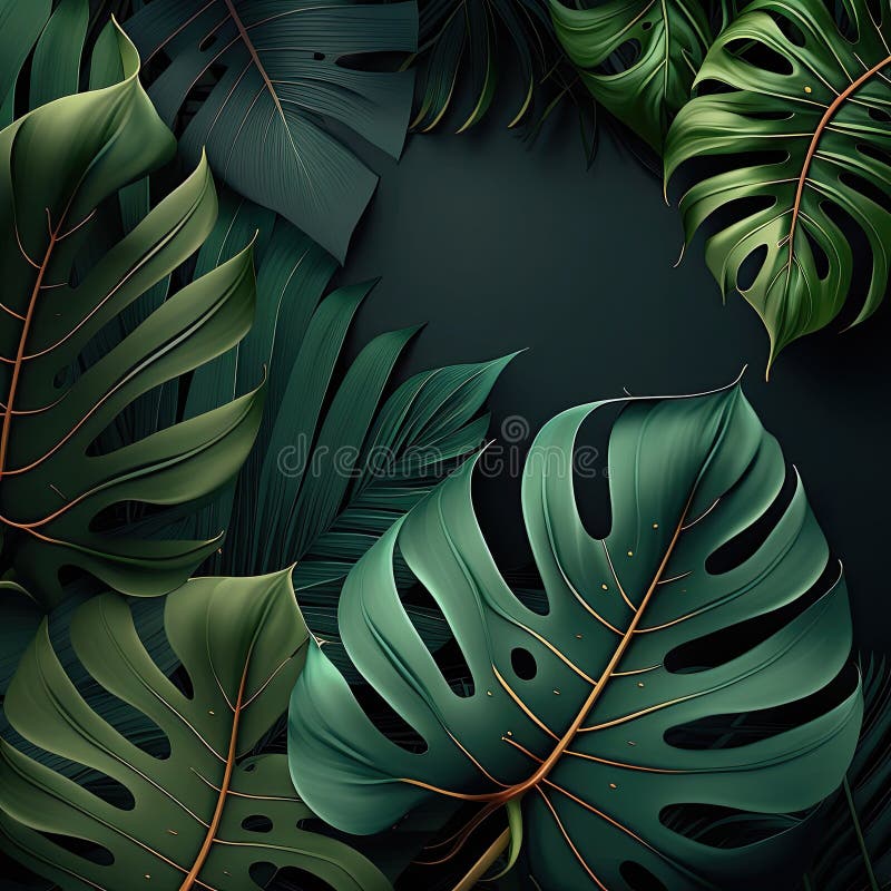 Green Monstera Leaves Background. Illustration AI Generative Stock ...