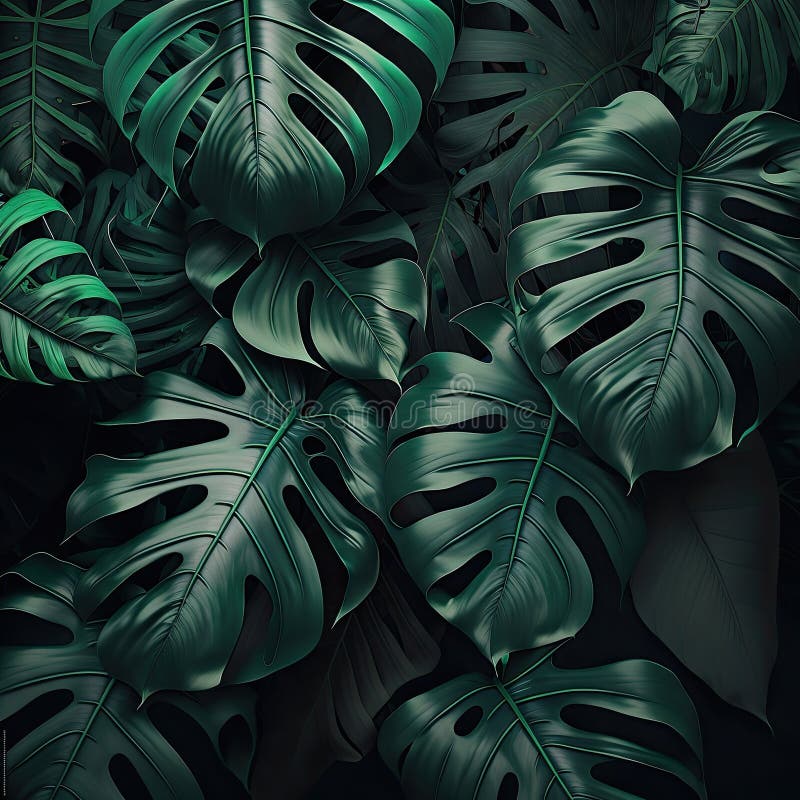 Green Monstera Leaves Background. Illustration AI Generative Stock ...
