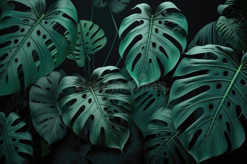Green Monstera Leaves Background. Illustration AI Generative Stock ...