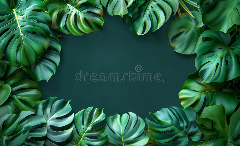 Green Monstera Leaves Forming a Frame Stock Illustration - Illustration ...