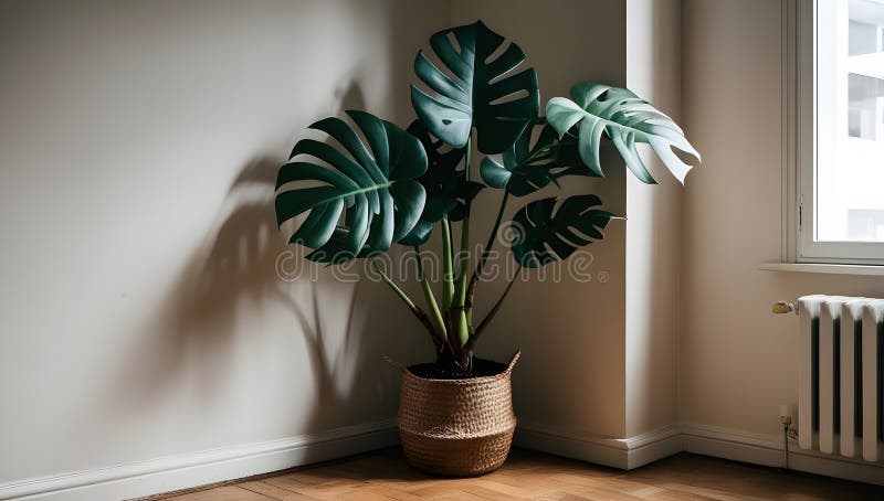 Monstera Plant Elegantly Positioned in Room Corner Stock Illustration ...