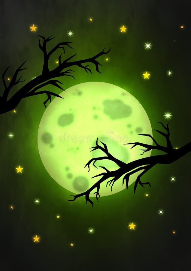 Green Moon and Haunted Night Sky Halloween Background Stock ...