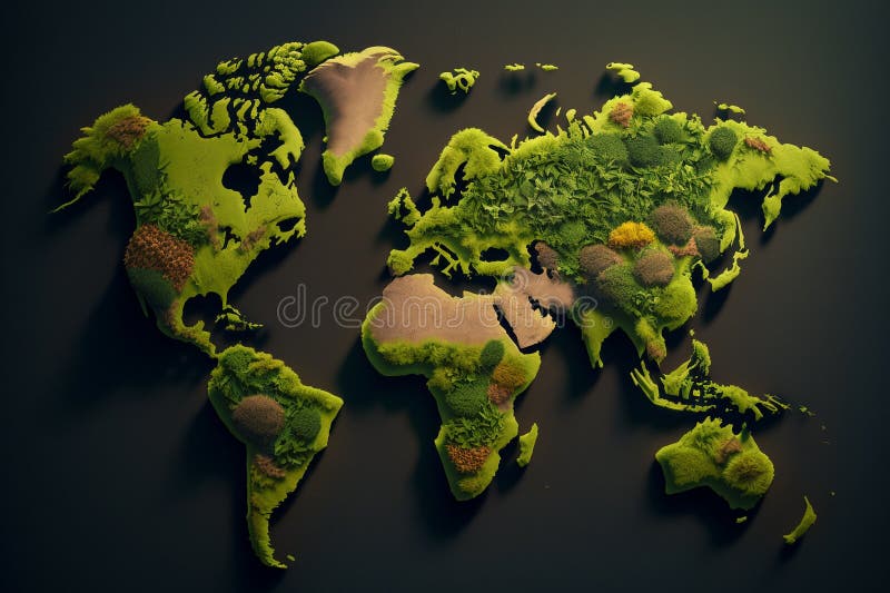 Green Moss Covered World Map, Geography Planet Illustration Generative ...