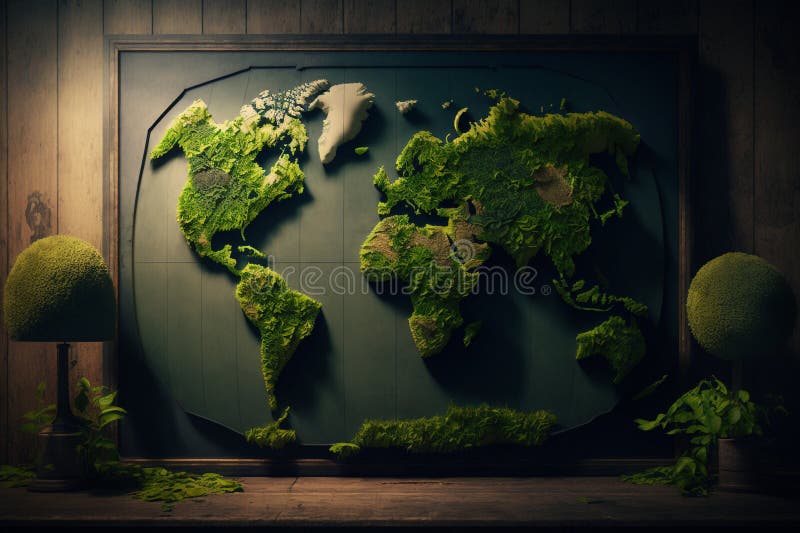 Green Moss Covered World Map, Geography Planet Illustration Generative ...