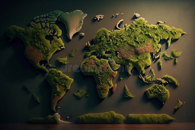Green Moss Covered World Map, Geography Planet Illustration Generative ...
