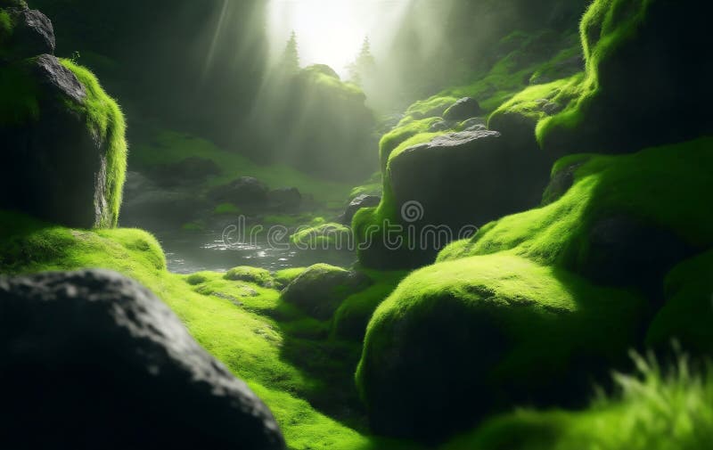 Green Moss in Forest, Generative AI Illustration Stock Illustration ... Green Moss in Forest, Generative AI Illustration Stock Illustration ...