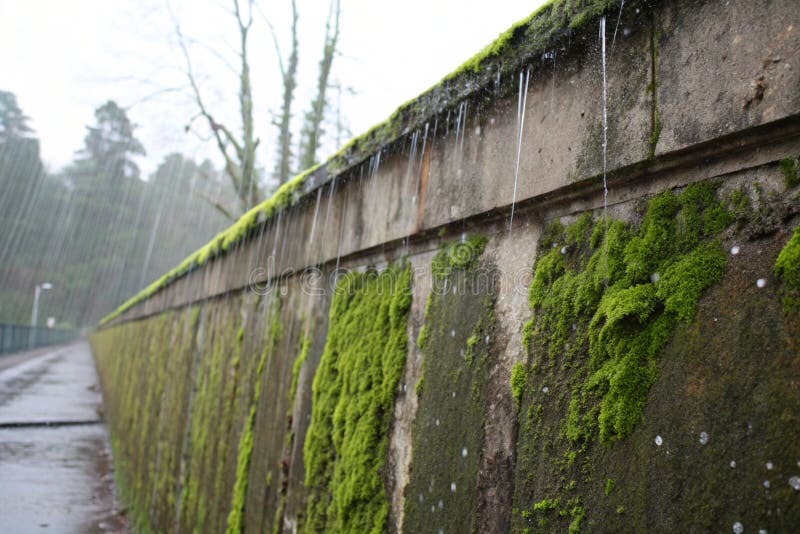 Green Moss and Rain Stains on Cement Wall Stock Illustration ...