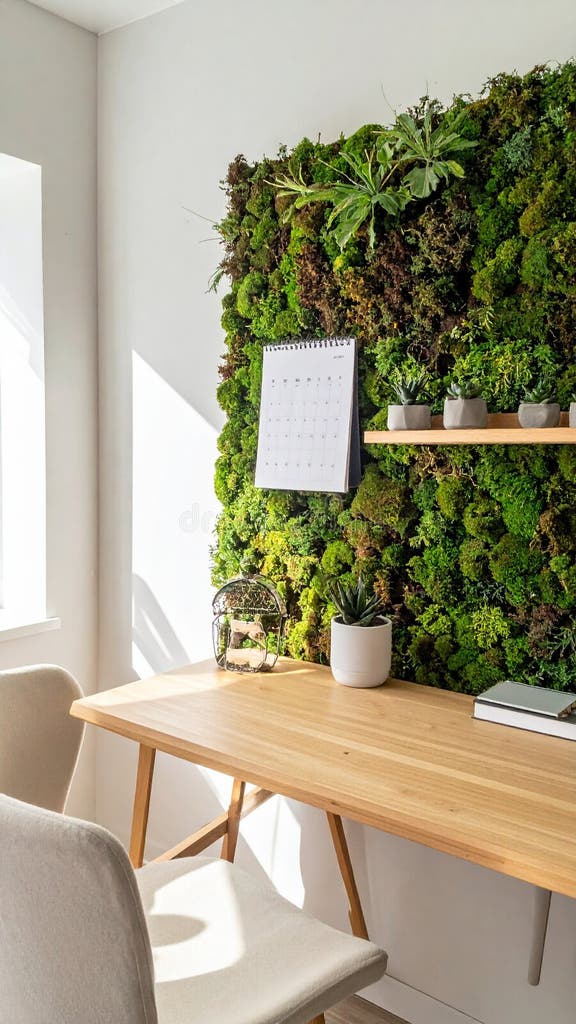 Green Moss Wall Panel in Office for Eco Friendly Office Stock Photo ...