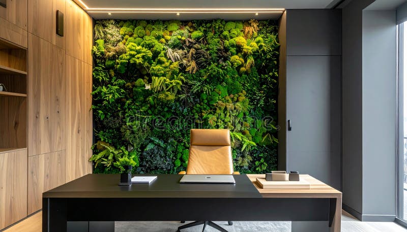 Green Moss Wall Panel in Office for Eco Friendly Office, Modern ...