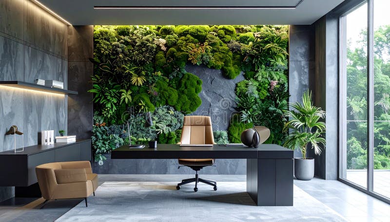 Green Moss Wall Panel in Office for Eco Friendly Office, Modern ...