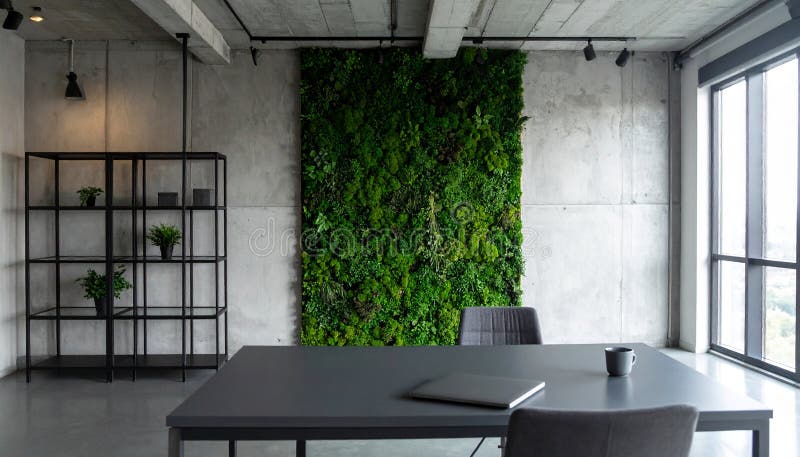 Green Moss Wall Panel in Office for Eco Friendly Office, Modern ...
