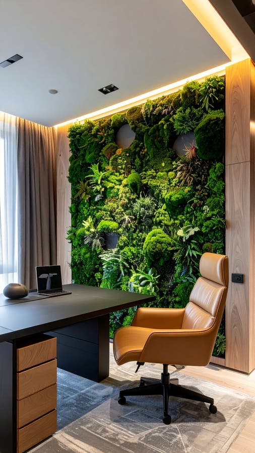 Green Moss Wall Panel in Office for Eco Friendly Office, Modern ...