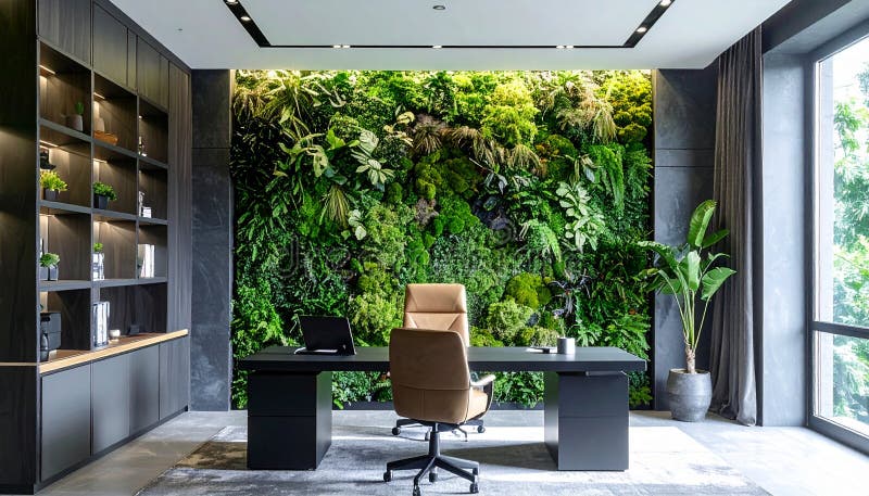 Green Moss Wall Panel in Office for Eco Friendly Office, Modern ...