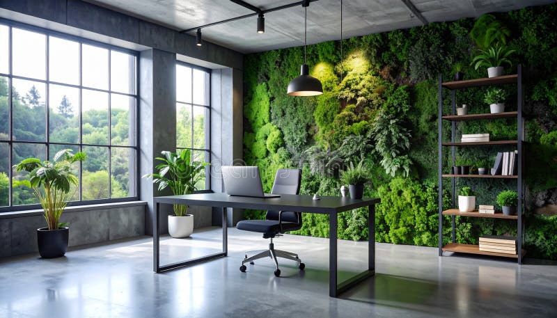 Green Moss Wall Panel in Office for Eco Friendly Office, Modern ...