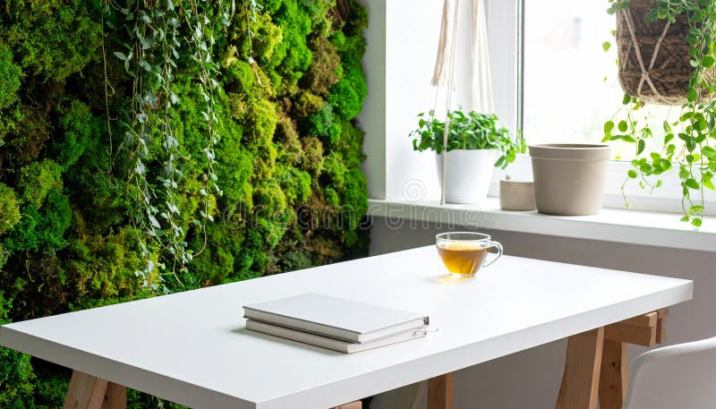 Green Moss Wall Panel in Office for Eco Friendly Office, Modern ...