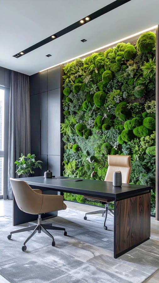 Green Moss Wall Panel in Office for Eco Friendly Office, Modern ...