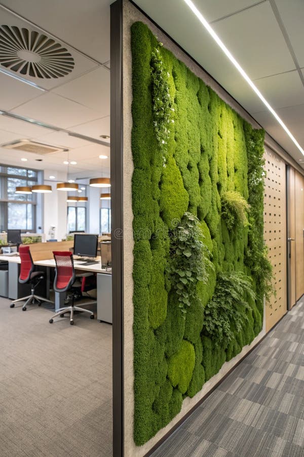 Green Moss Wall Panel in Office for Greenoffice Stock Illustration ...
