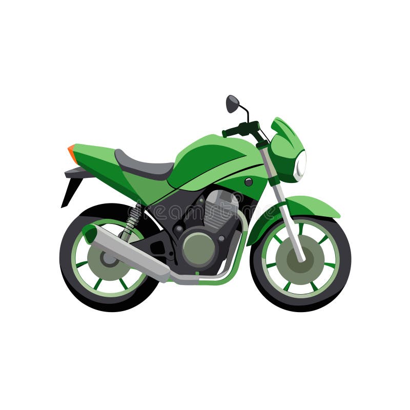 Green Motorcycle Vector Illustration, Side View, on White Background ...