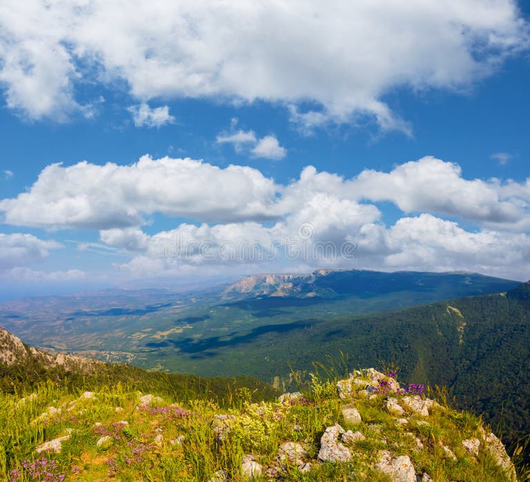 Green Mountain Backbone Under Blue Cloudy Sky Stock Photo - Image of ...