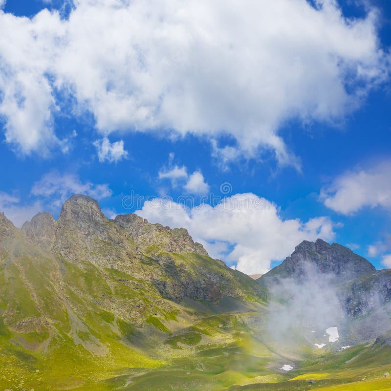 Green Mountain Backbone Under Blue Cloudy Sky Stock Image - Image of ...