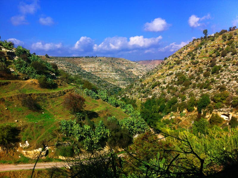 Green Mountain with Blue Sky in Jordan Stock Photo - Image of stone ...
