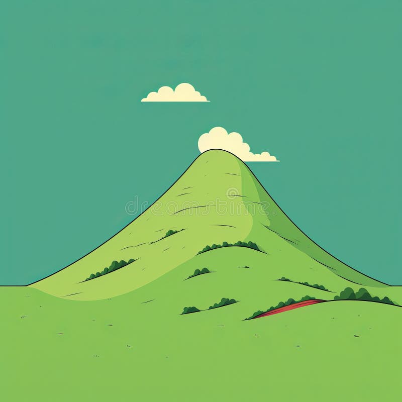 Minimalist Cartoon Hill: a Green Mountain with Retro Visuals Stock ...