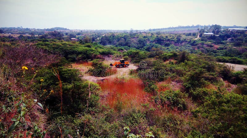 View Mining Tractor Trees Water Stock Photo - Image of mountain, view ...