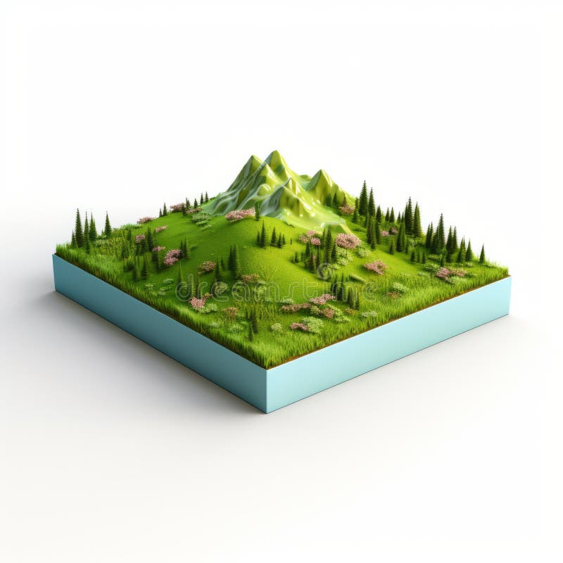 Green Mountains in Perspective Rendering: Detailed Figures, Extruded ...