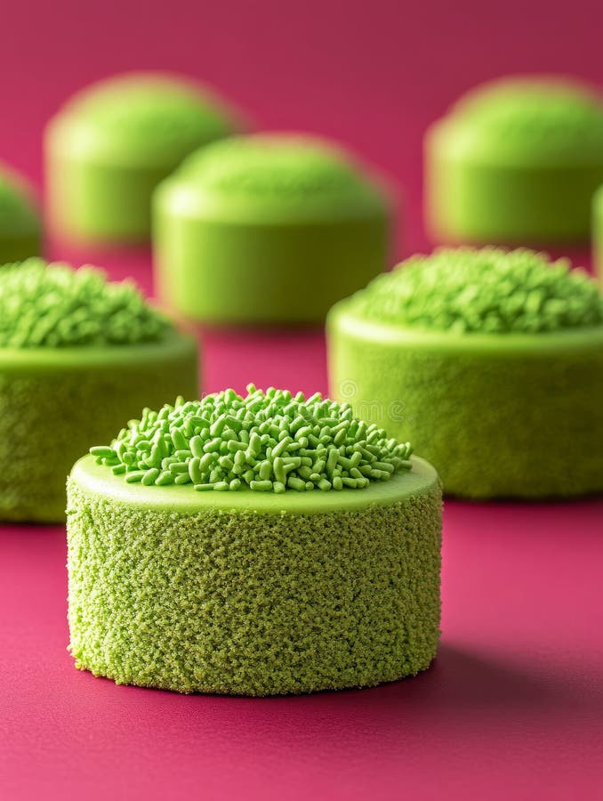 Green Mousse Cakes on a Pink Surface Stock Image - Image of vibrant ...