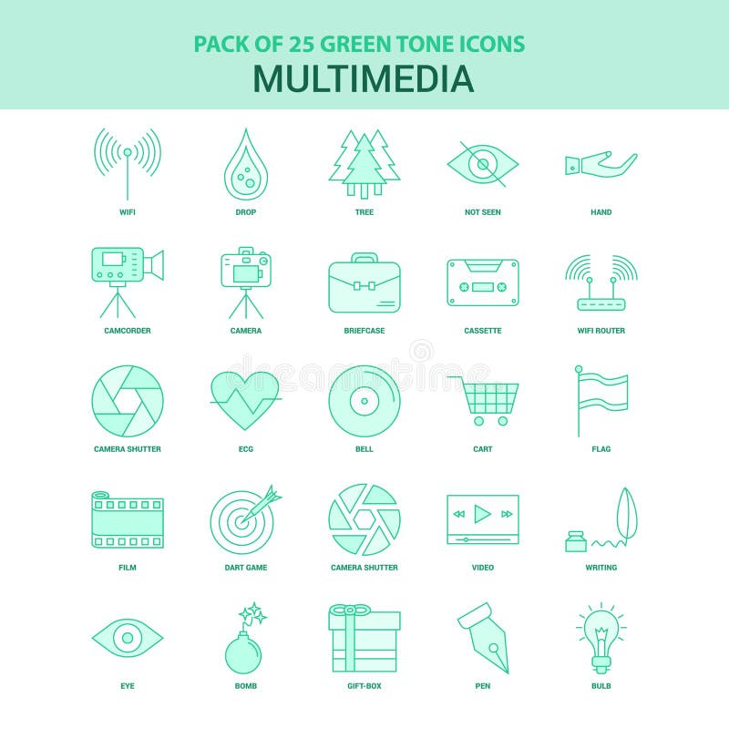 25 Green Multimedia Icon Set Stock Vector - Illustration of vector ...