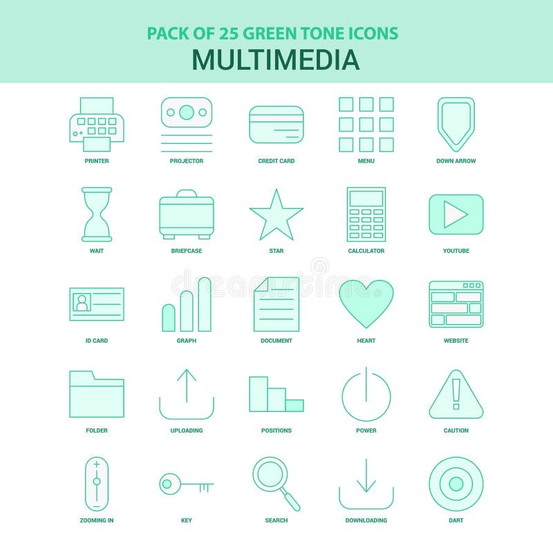 25 Green Multimedia Icon Set Stock Vector - Illustration of vector ...