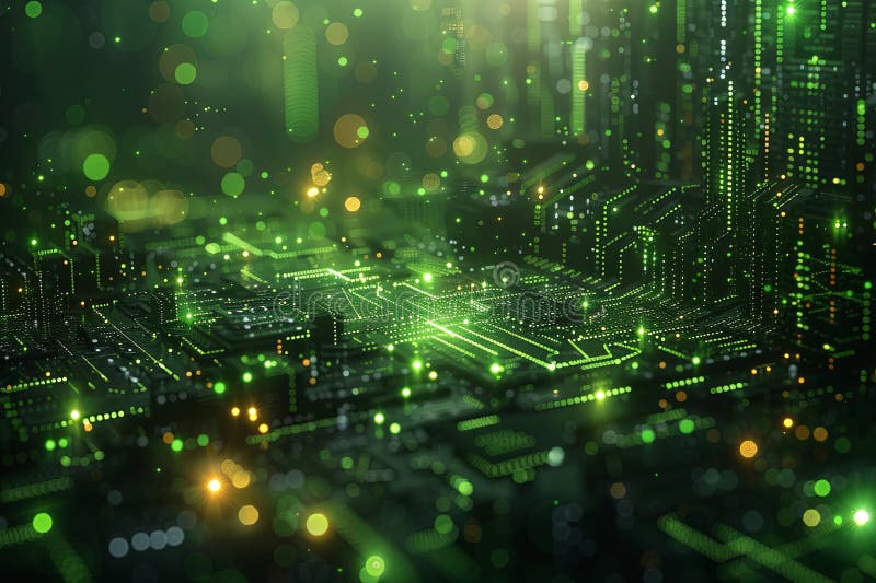 Green Nanotechnology Futuristic Background with Lots of Lights and Dots ...