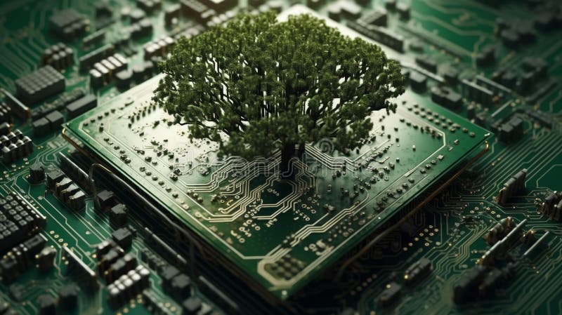 Green Natural Eco-friendly Tree and Computer Technology on an Abstract ...