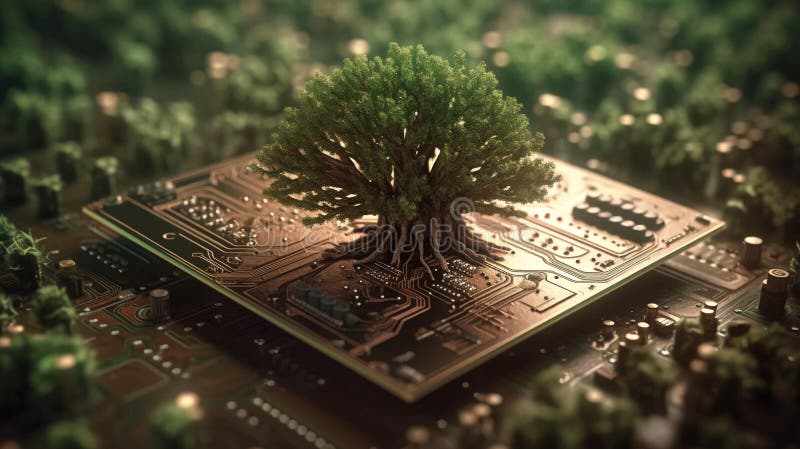 Green Natural Eco-friendly Tree and Computer Technology High-tech ...