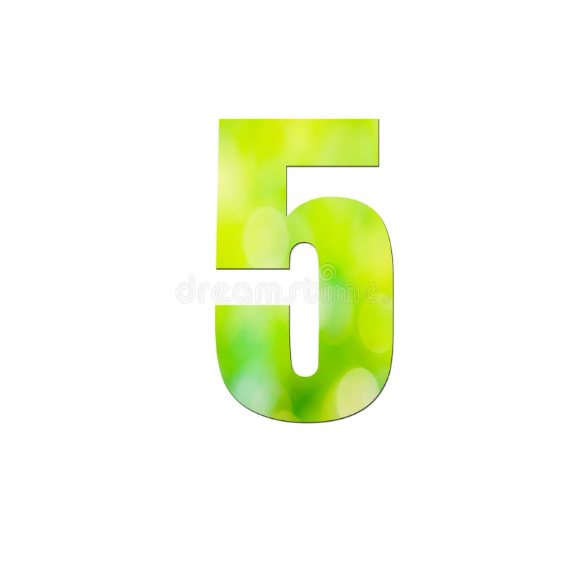 Green Natural in Number 5 Isolated on White Background. Stock ...