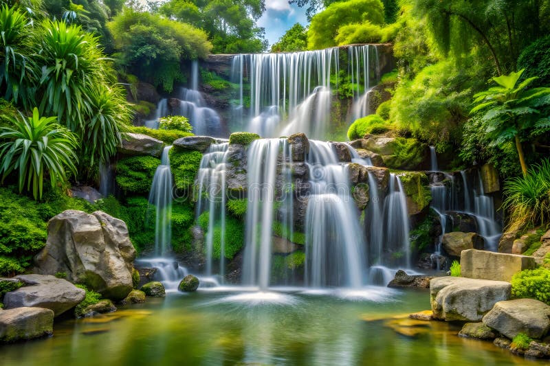 Green Natural Outdoor Waterfall Stock Illustration - Illustration of ...