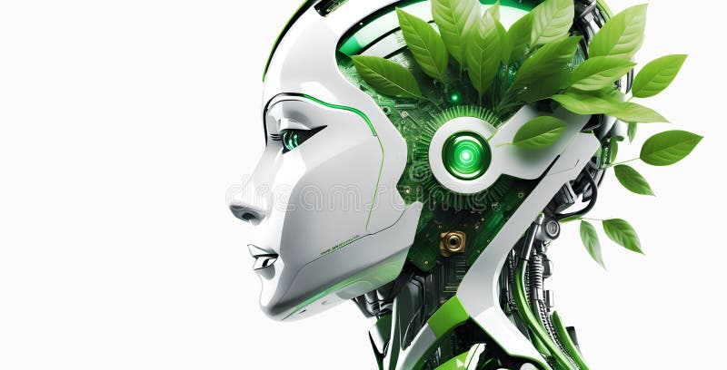 Green Nature AI Robot, Eco Concept. Future Environment Friendly and ...