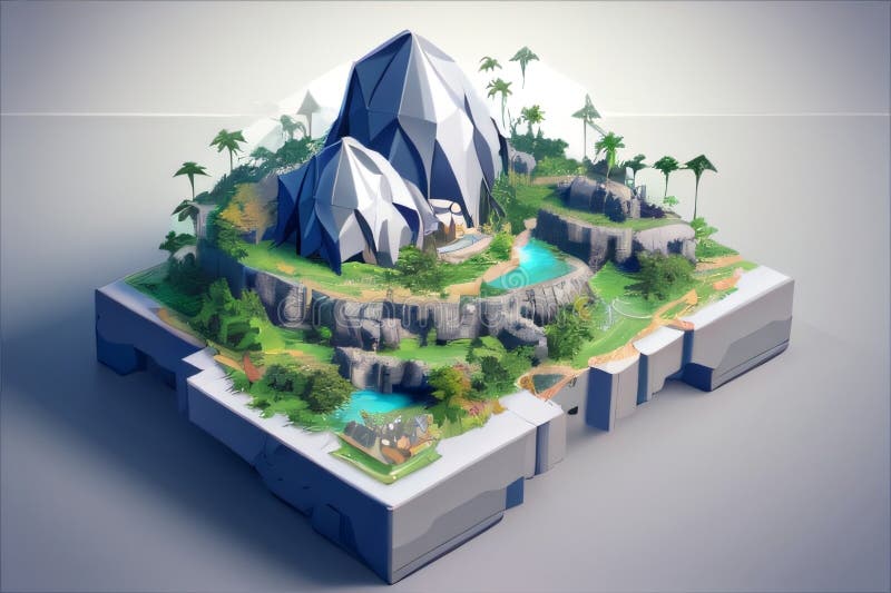 Green Nature Mountains Landscape.3d Nature Scene. Abstract Plant and ...