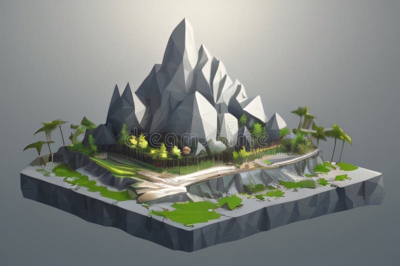 Green Nature Mountains Landscape.3d Nature Scene. Abstract Plant and ...