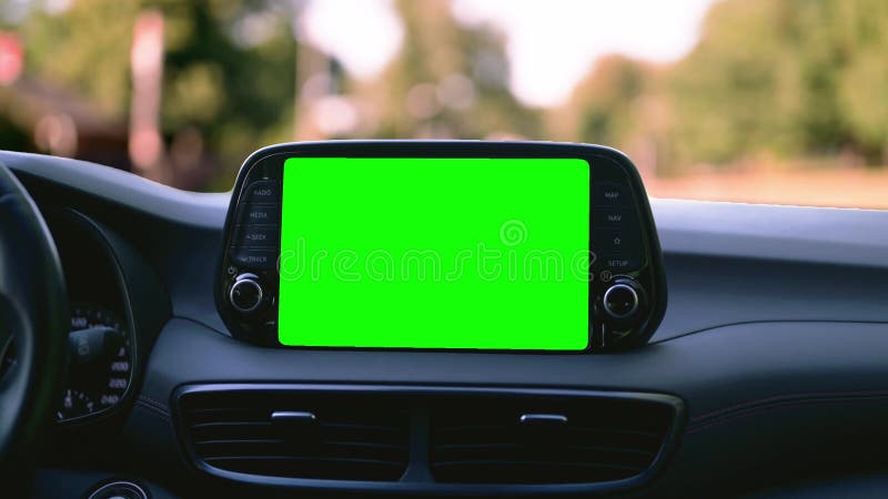 Green Navigation Screen on the Dashboard from Inside a Modern New Car ...
