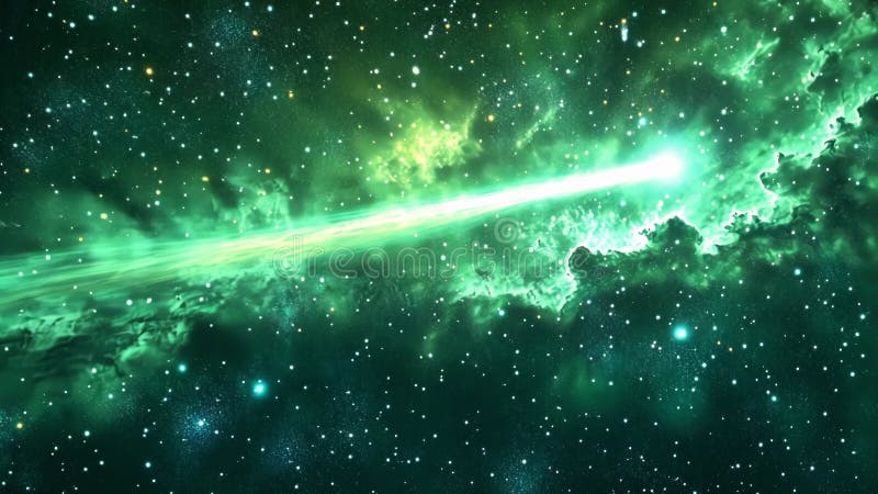 Green Nebula Cloud with Shooting Star Moving Across Space Stock Video ...