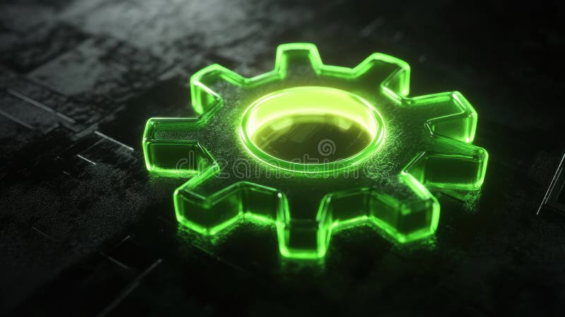 Green Neon Cog Symbol for High Tech Configuration Concepts Stock ...